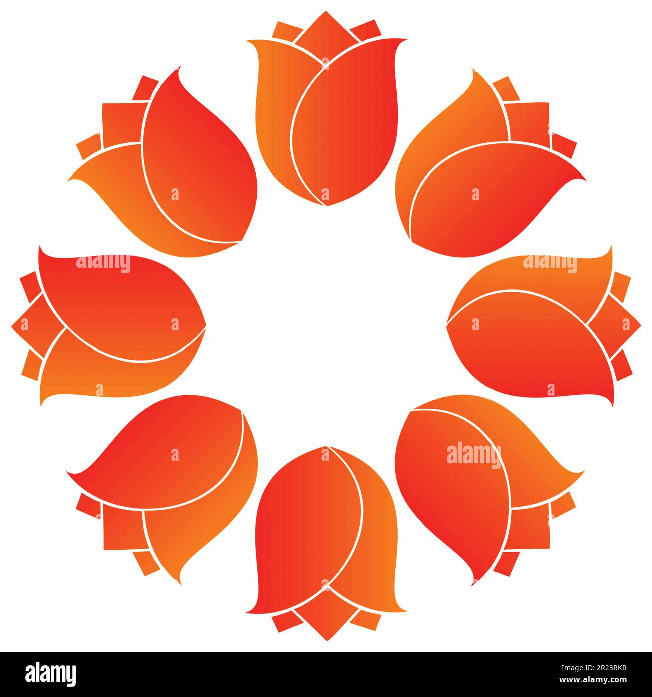 Vector illustration of a circle of orange and red rose flowers. Design ...