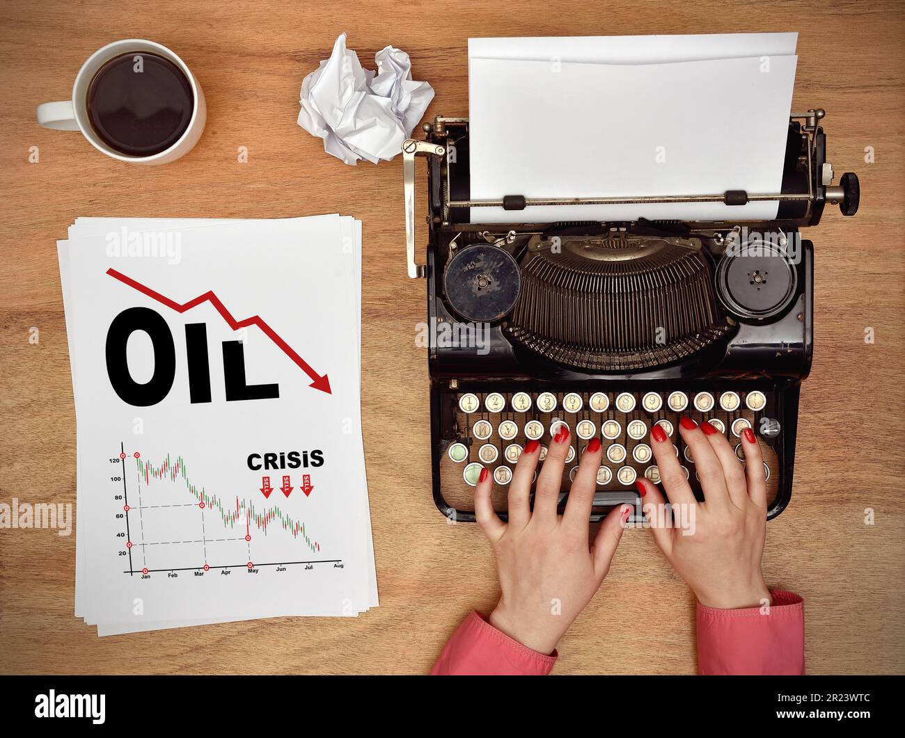 chart of fall in value of oil on a white sheet of paper Stock Photo - Alamy