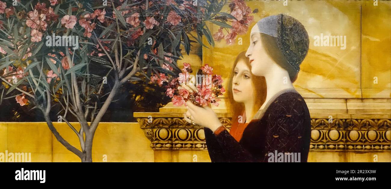 Gustav Klimt, Two Girls with an Oleander Bush, painting 1890-1892 Stock ...