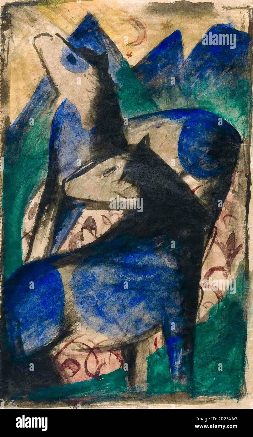 Franz Marc, Two Blue Horses, abstract painting 1913 Stock Photo - Alamy