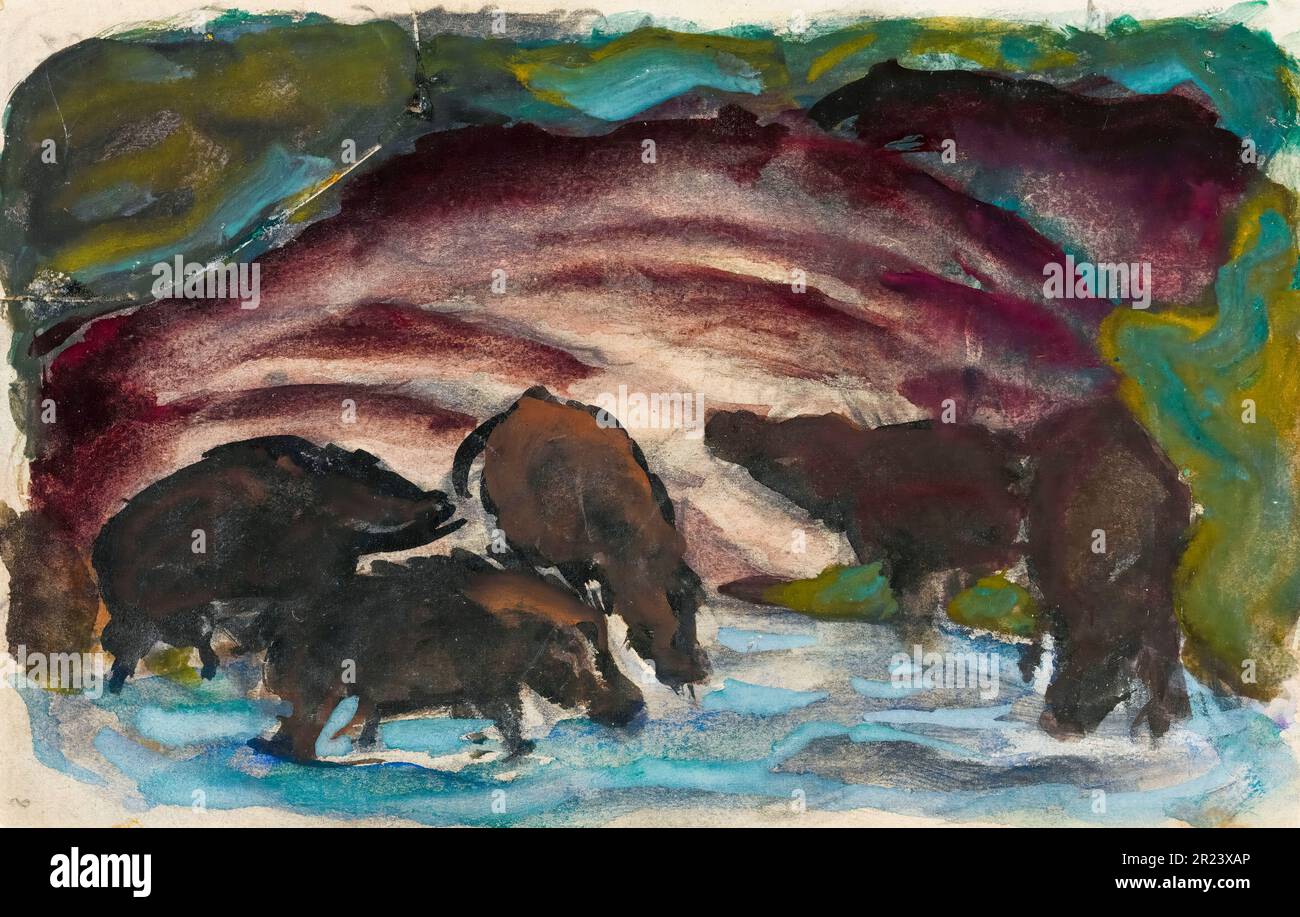 Franz Marc, Wild Boars in the Water, painting 1910-1911 Stock Photo - Alamy