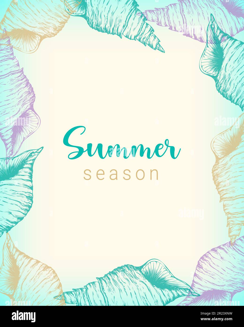 Summer Season vertical banner card with seashell hand drawn. Vector ...