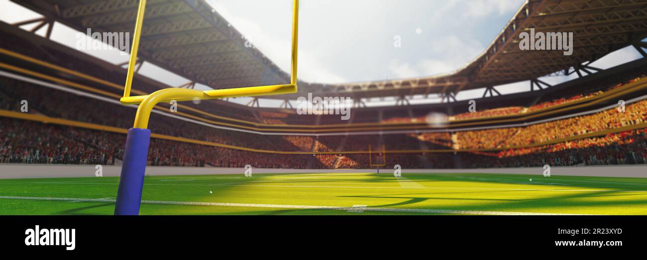 3D render image of american football stadium with yellow goal post ...