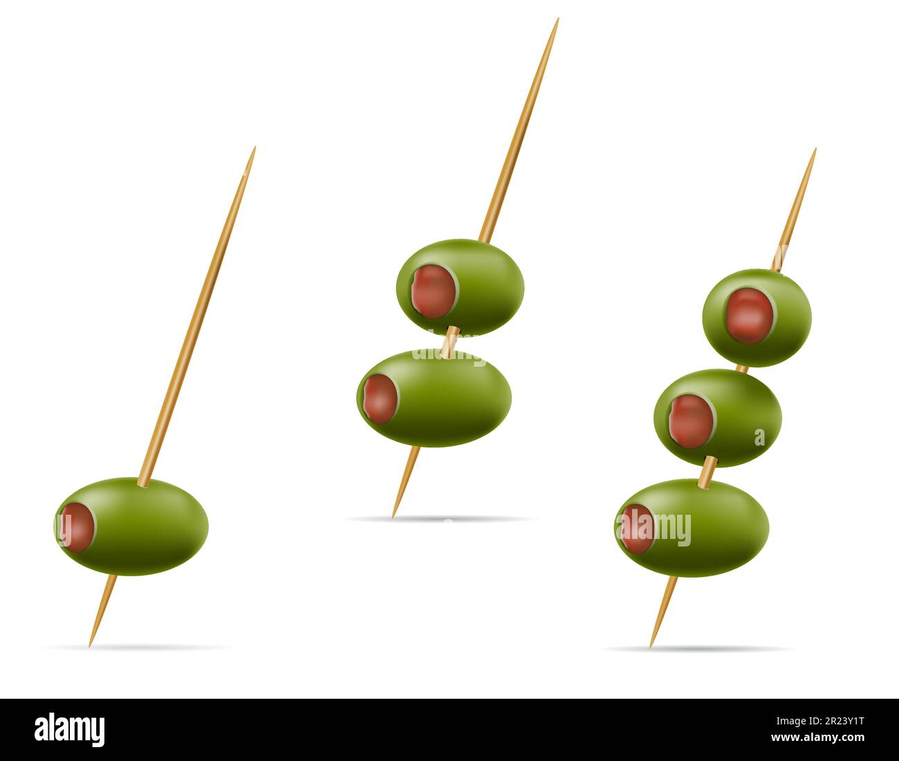 green olives on a cocktail skewer for martini vector illustration ...