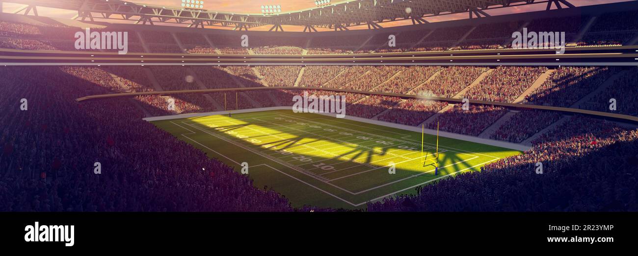 Top view image of american football arena with yellow goal post, grass ...
