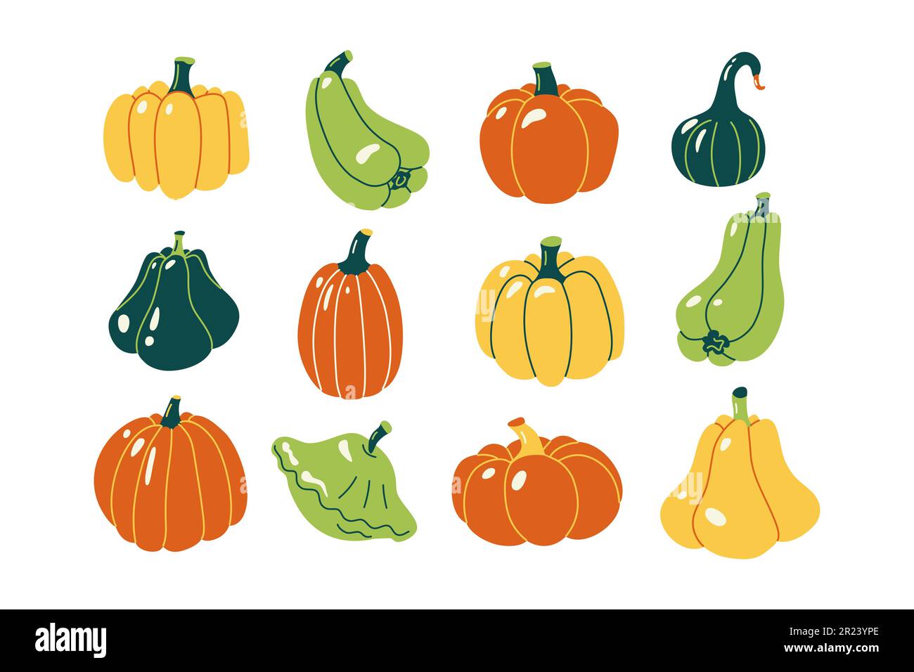 Set of colorful pumpkins. Vector hand drawn illustrations Stock Vector ...