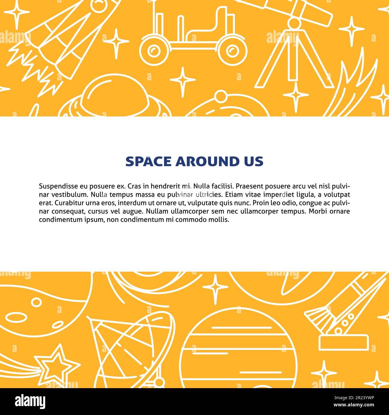 Space elements background in line style with place for text. Spaceship ...