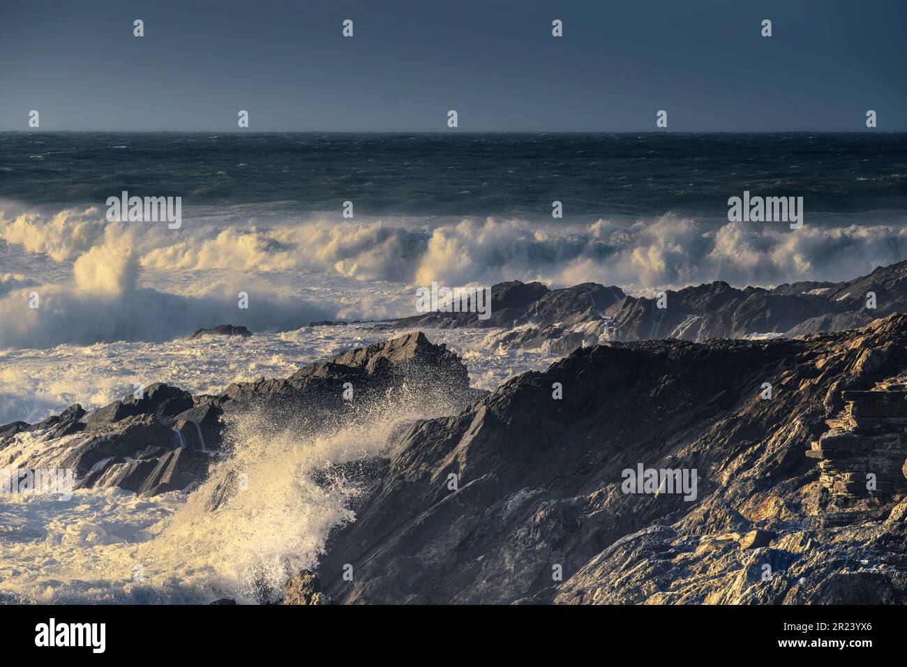UK weather. Wild seas on a stormy day over the wild rugged coast of ...