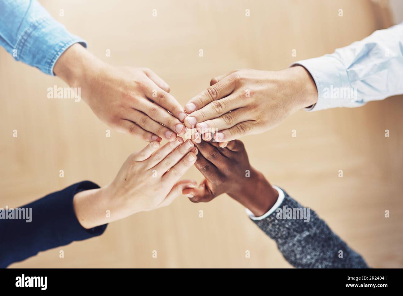 Teamwork, high five or hands of business people winning with support ...