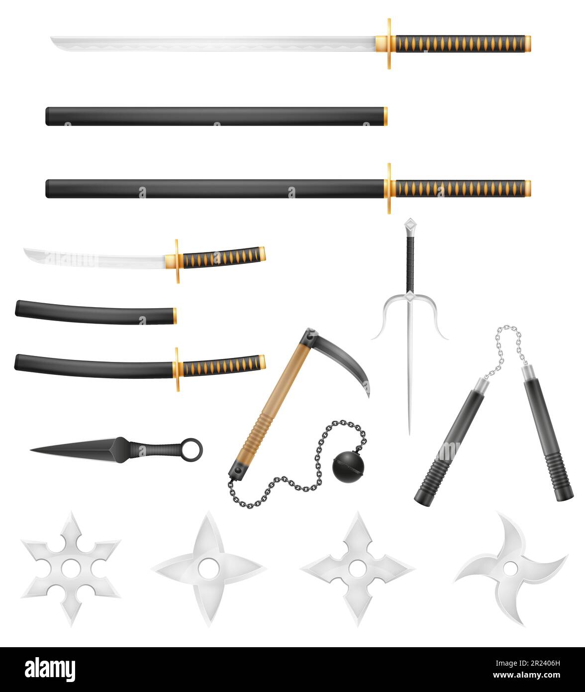 ninja weapon japanese warrior assassin vector illustration isolated on ...