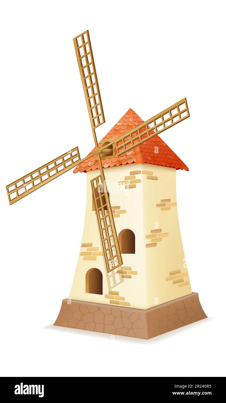 old mill windmill on a farm for grinding grain into flour vector ...