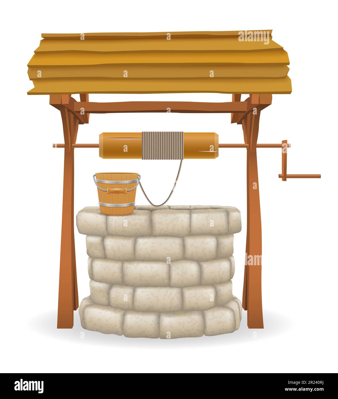 stone water well with wooden roof vector illustration isolated on white ...
