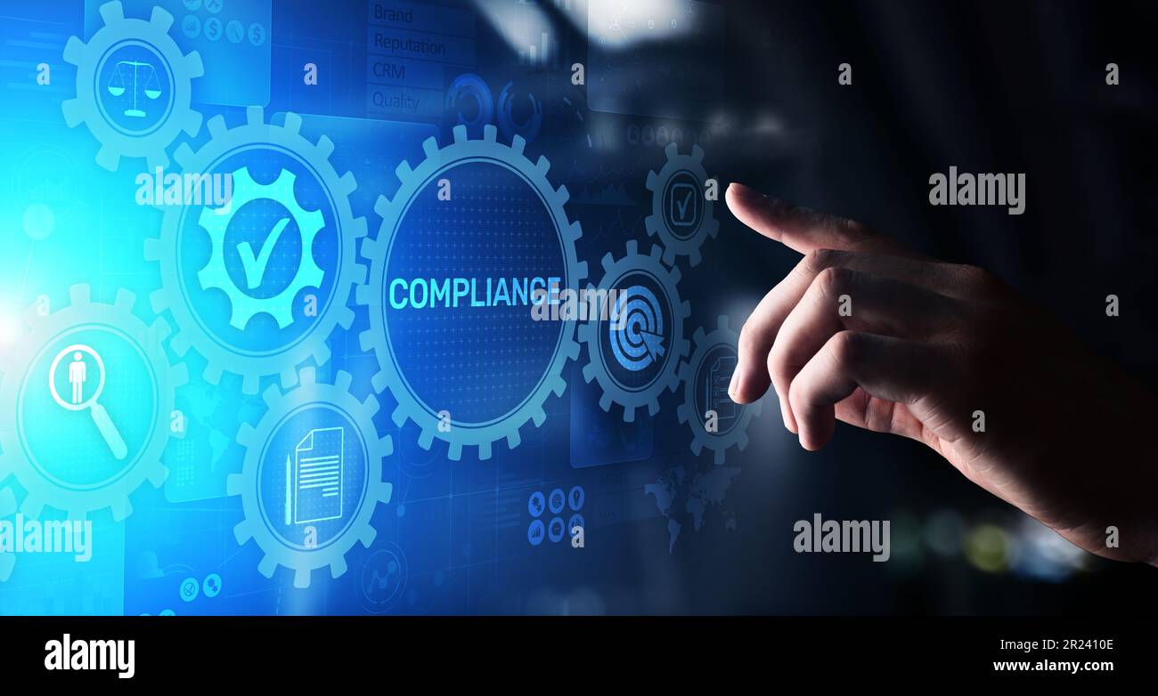 Compliance concept with icons and text. Regulations, law, standards ...