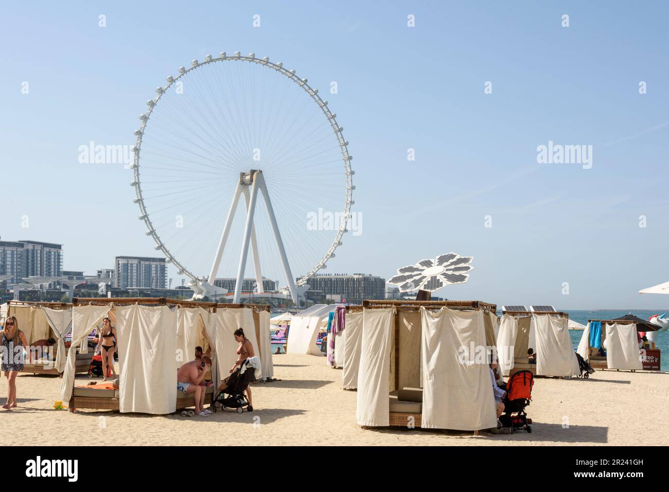 View of Ain Dubai ferris wheel from Dubai's Marina Beach. At 210m tall ...