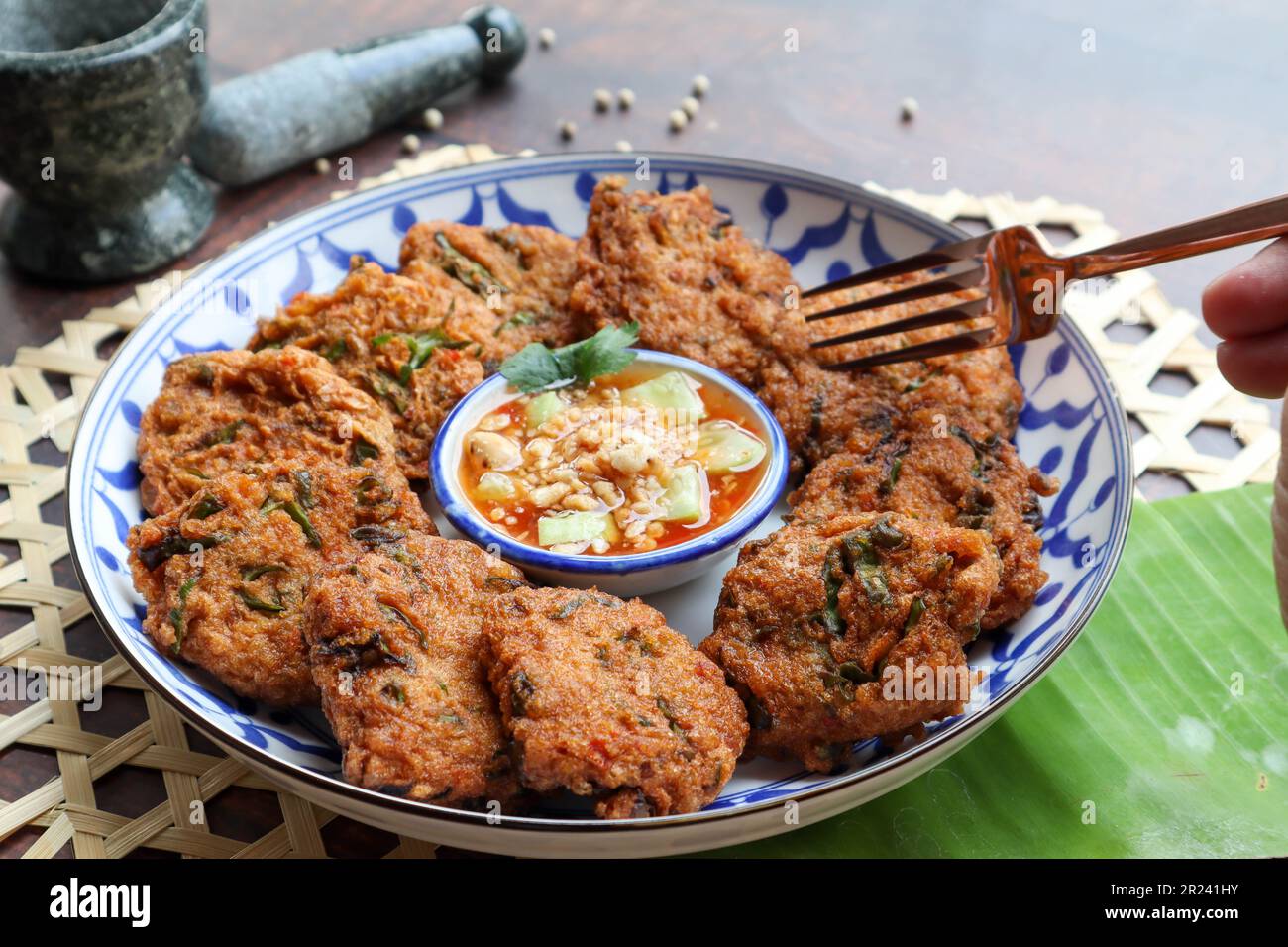 Thai fish cake or Fish cake ball - Thai food called Tod Mun Pla Krai ...