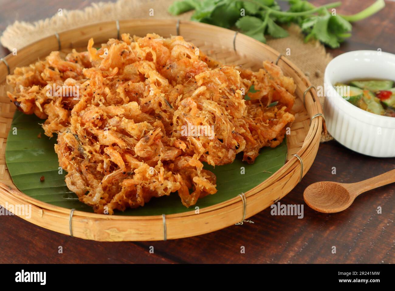 Shrimp fritters, deep fried small shrimp served cucumber dipping sauce ...