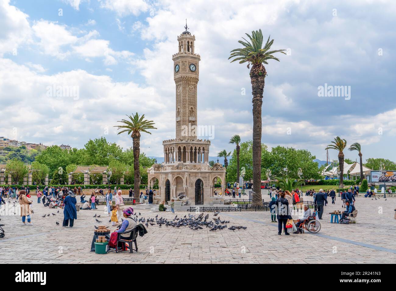 Izmir, Turkey - April 28 2023: Konak Square street view with old clock ...