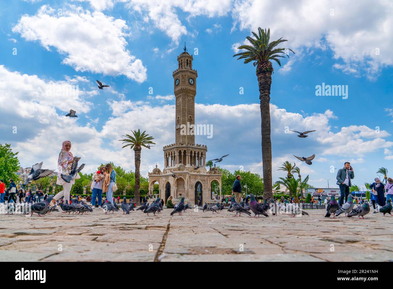 Izmir, Turkey - April 28 2023: Konak Square street view with old clock ...