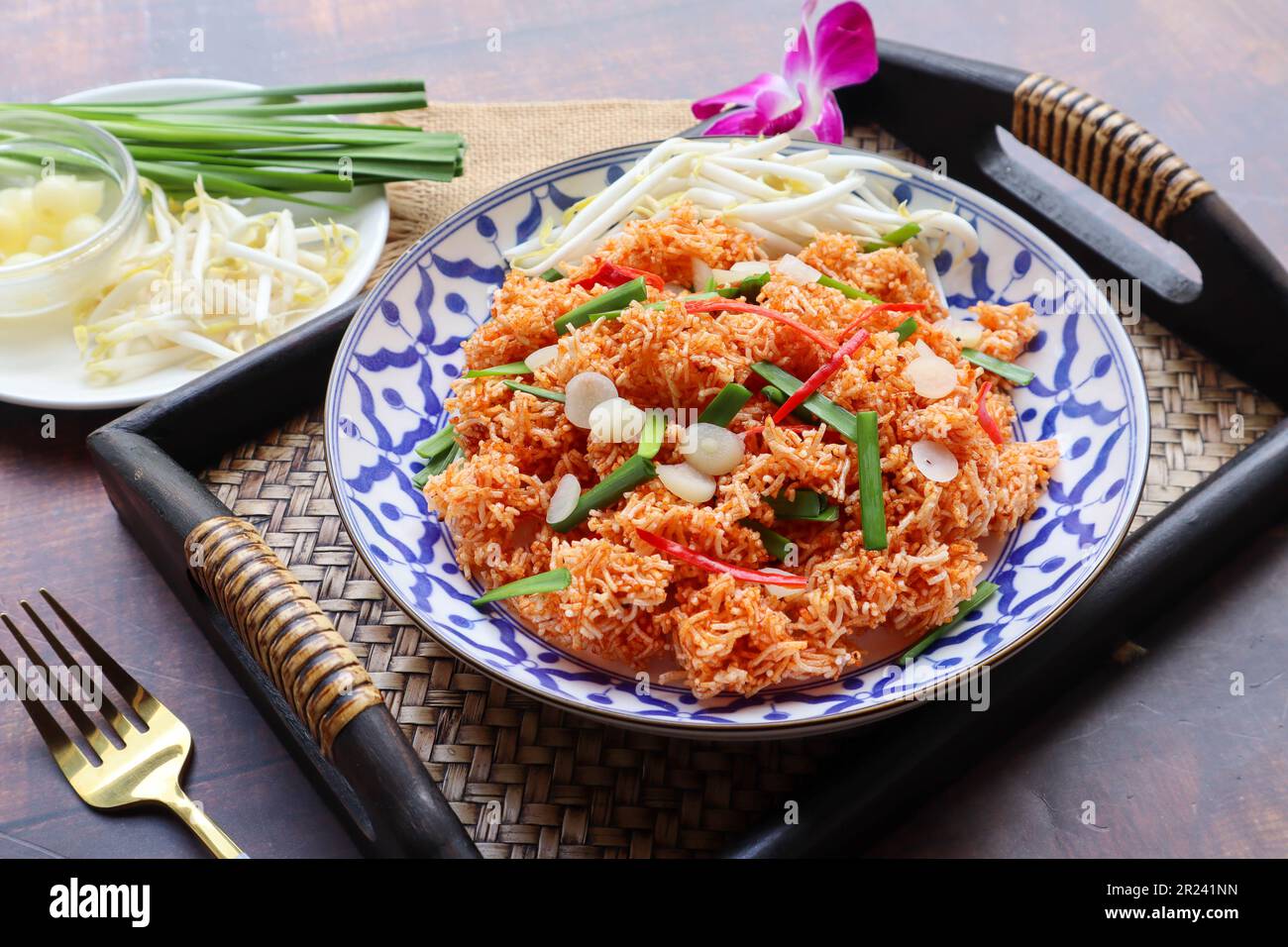 Mee Krob - Thai appetizer of Mixed Crispy Rice Noodle served in bamboo ...