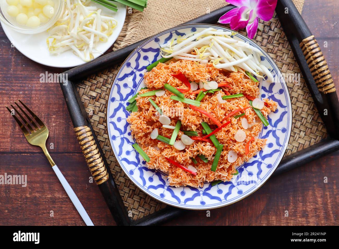 Mee Krob - Thai appetizer of Mixed Crispy Rice Noodle served in bamboo ...