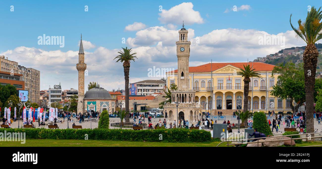 Izmir, Turkey - April 28 2023: Panoramic view of Konak Square with old ...