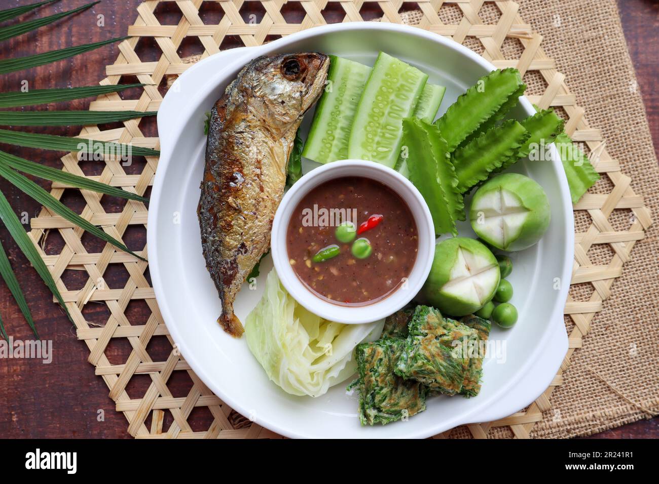 Thai Chili shrimp paste with vegetables and fried mackerel - Thai food ...