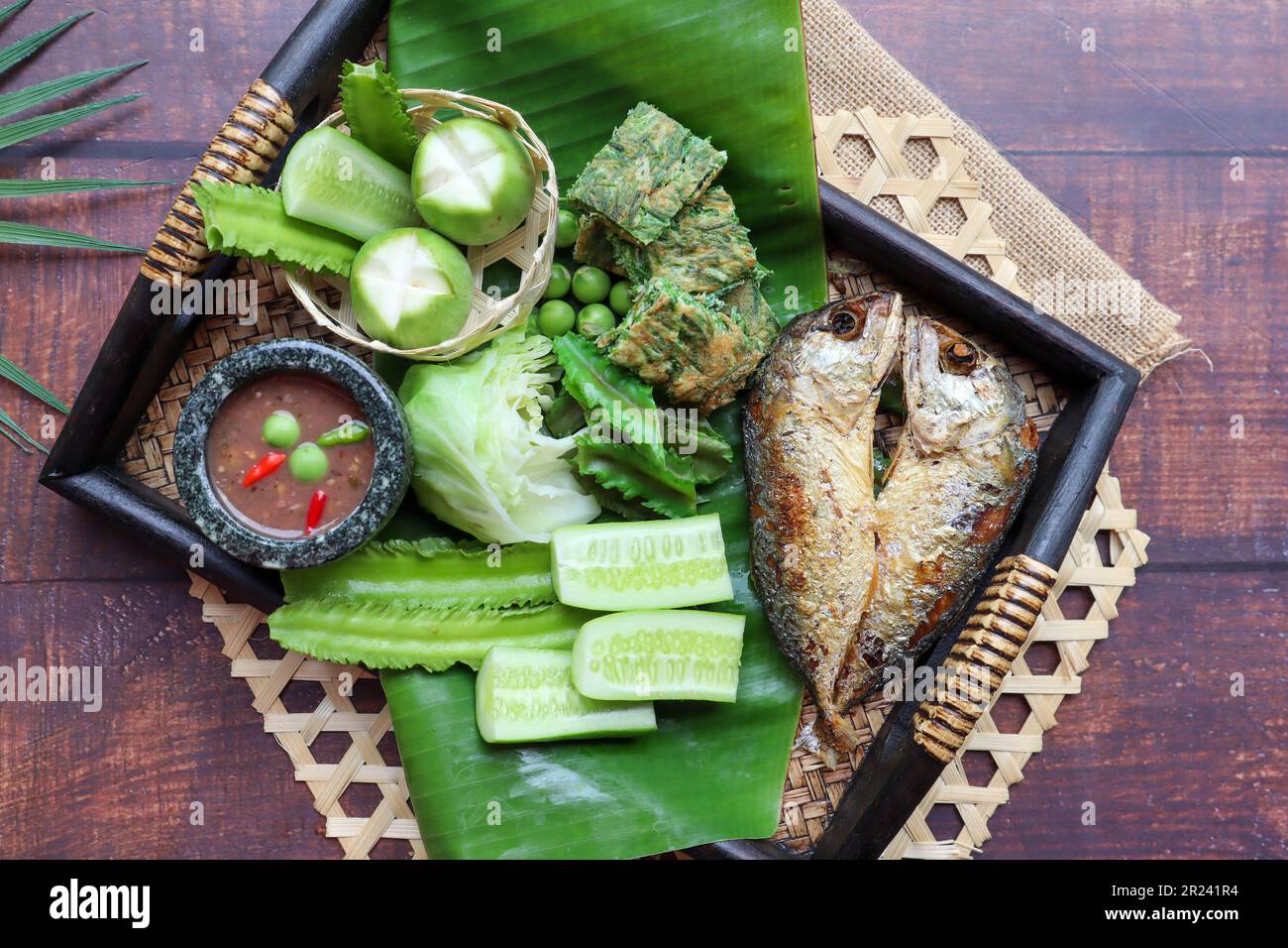 Thai Chili shrimp paste with vegetables and fried mackerel - Thai food ...