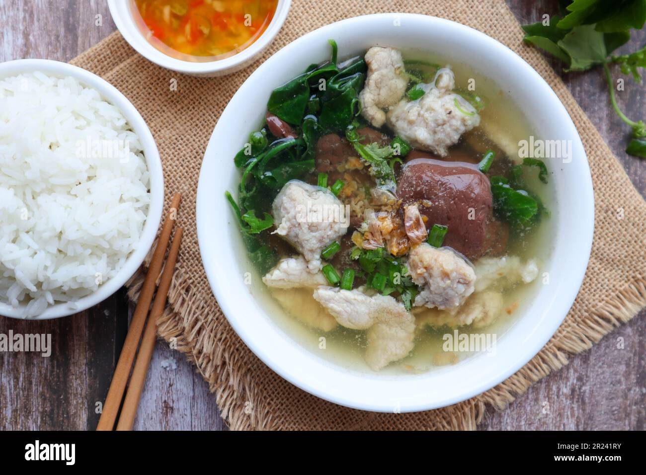 Thai Style clear soup of pork blood, pork and minced pork ( Thai ... Thai Style clear soup of pork blood, pork and minced pork ( Thai ...