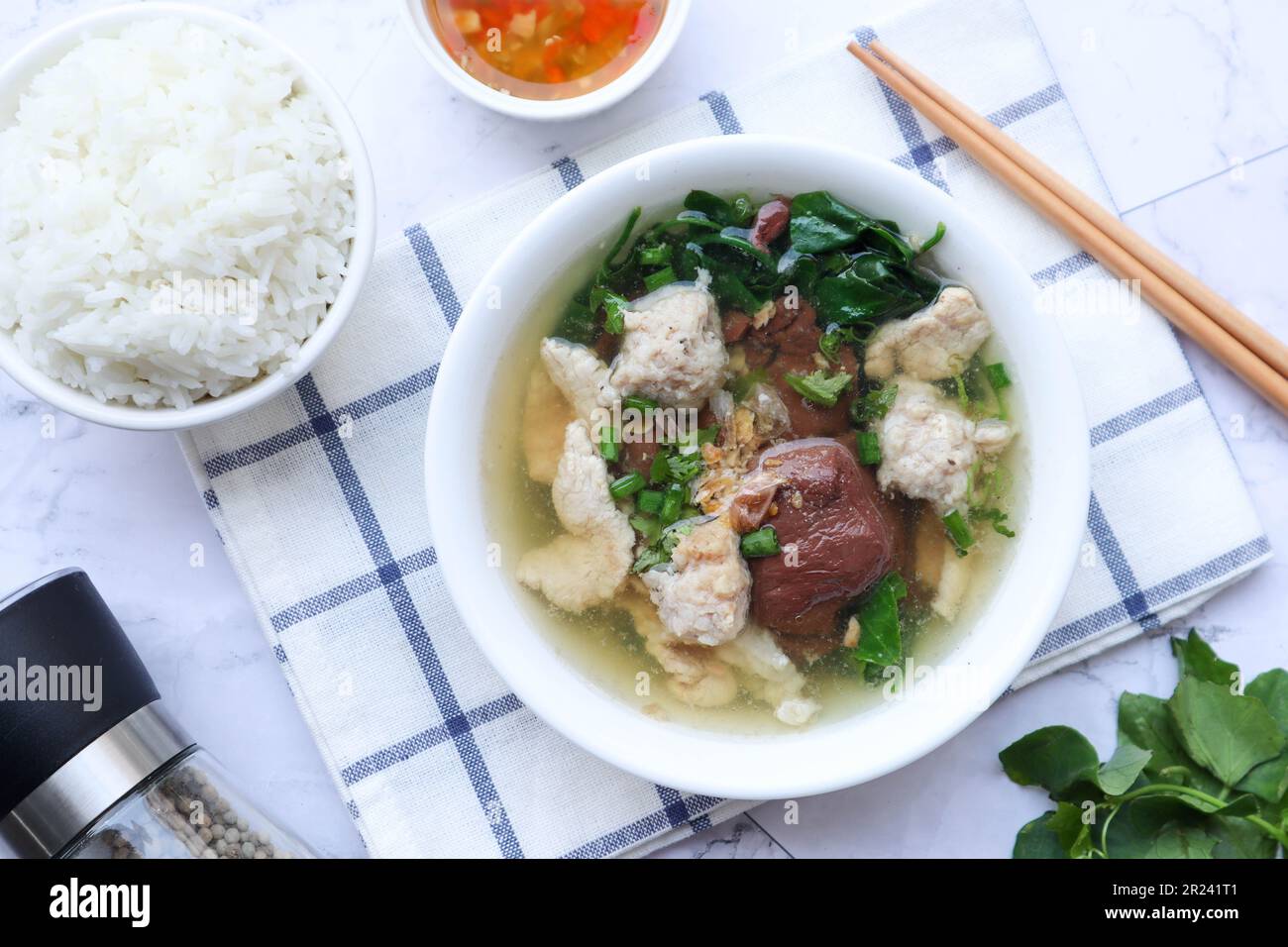 Thai Style clear soup of pork blood, pork and minced pork ( Thai ...
