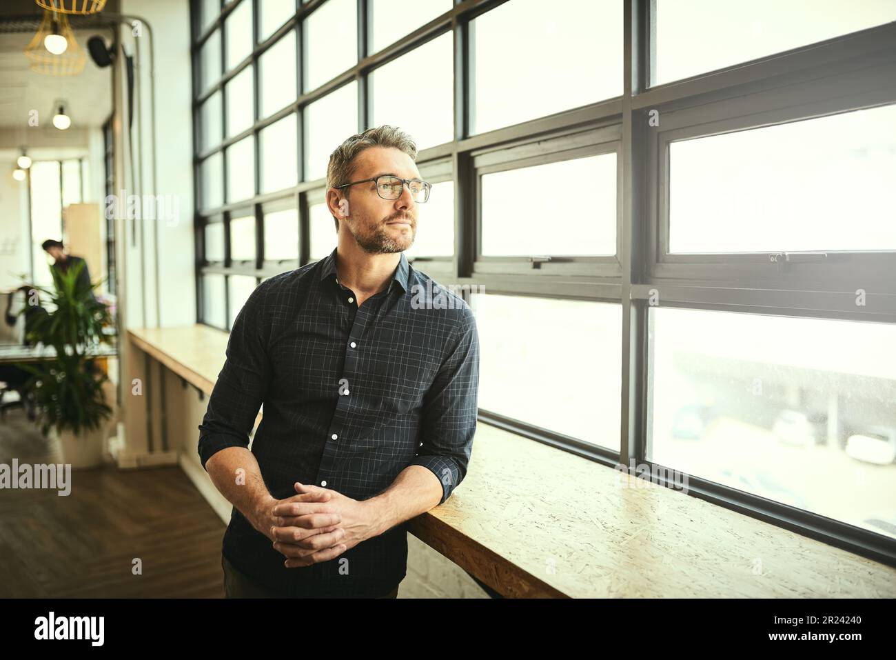 Thinking, creativity and businessman window, creative startup and ...