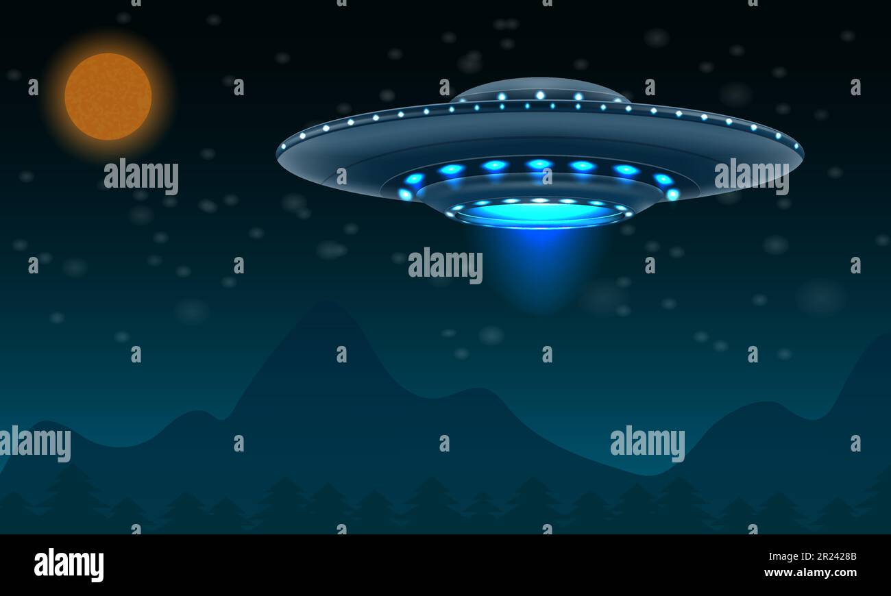 ufo space flying saucer alien ship luminous vector illustration ...