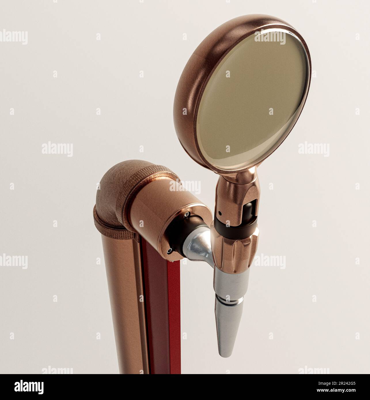 A concept steampunk themed copper draught beer tap on an isolated ...