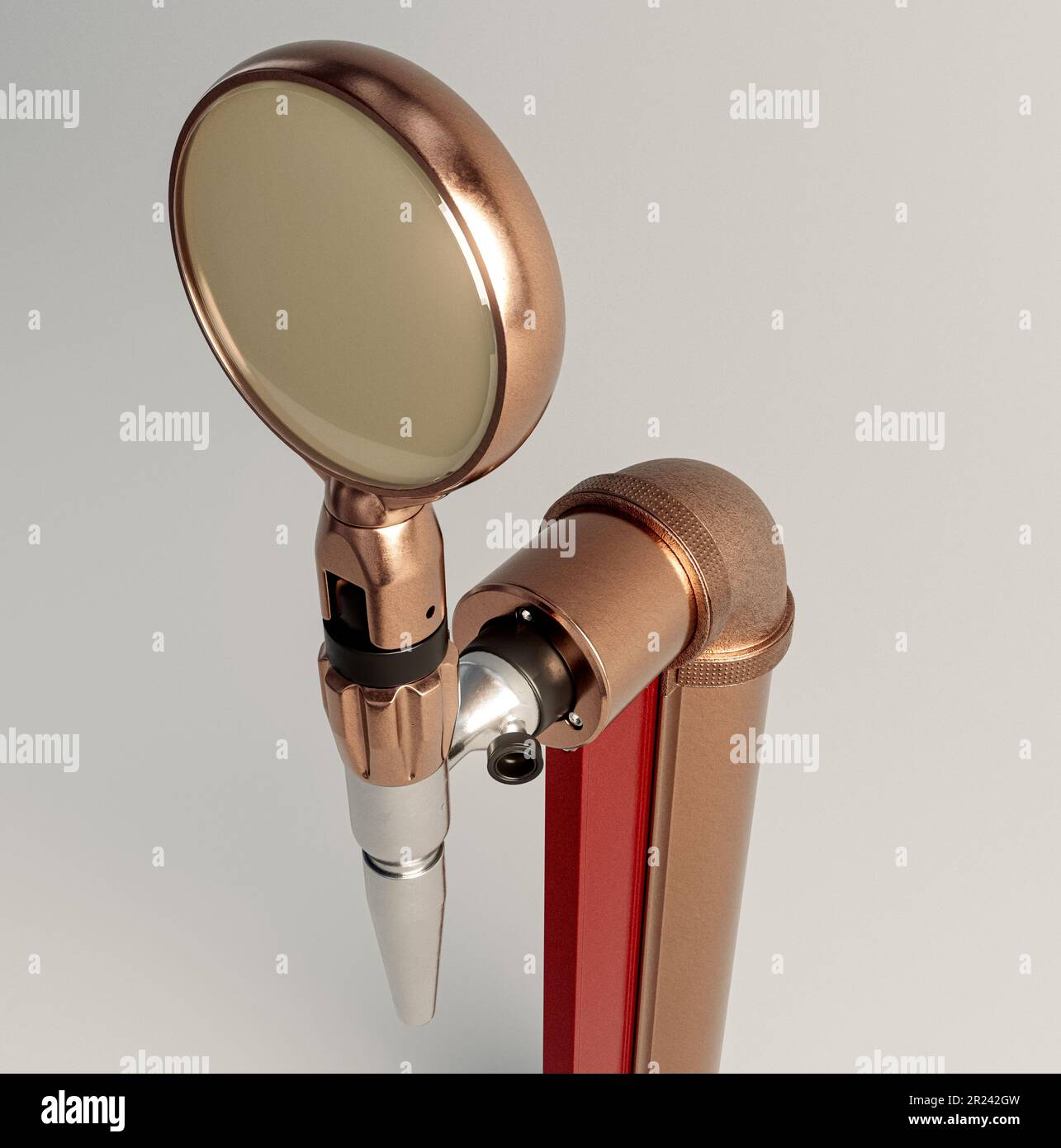 A concept steampunk themed copper draught beer tap on an isolated ...