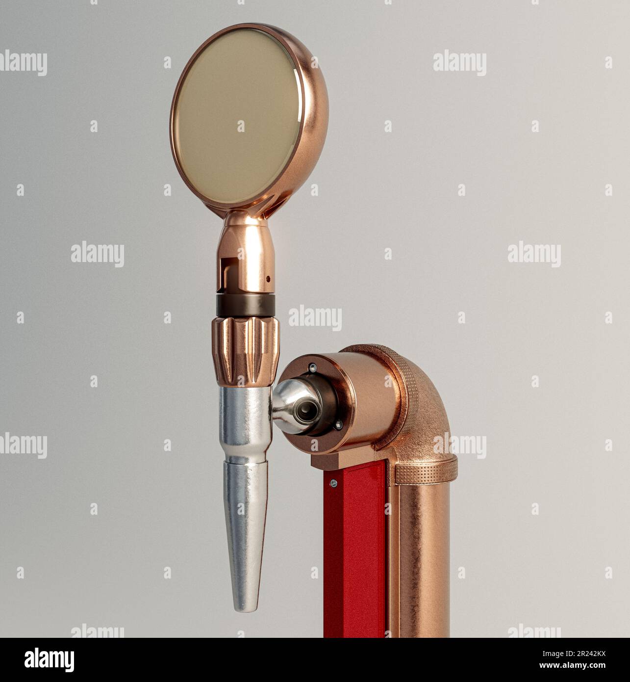A concept steampunk themed copper draught beer tap on an isolated ...