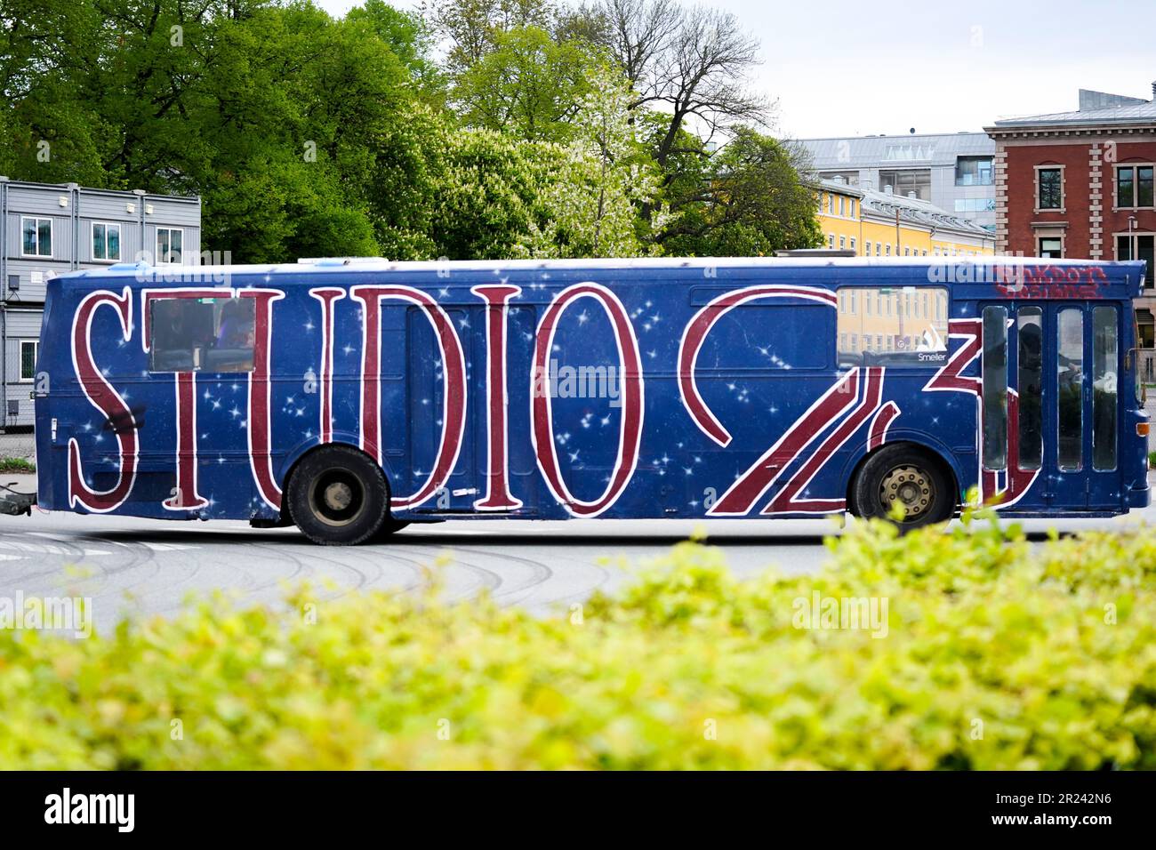 Asker 20230517.Buses with "Russ" driving around Oslo on 17th May ...
