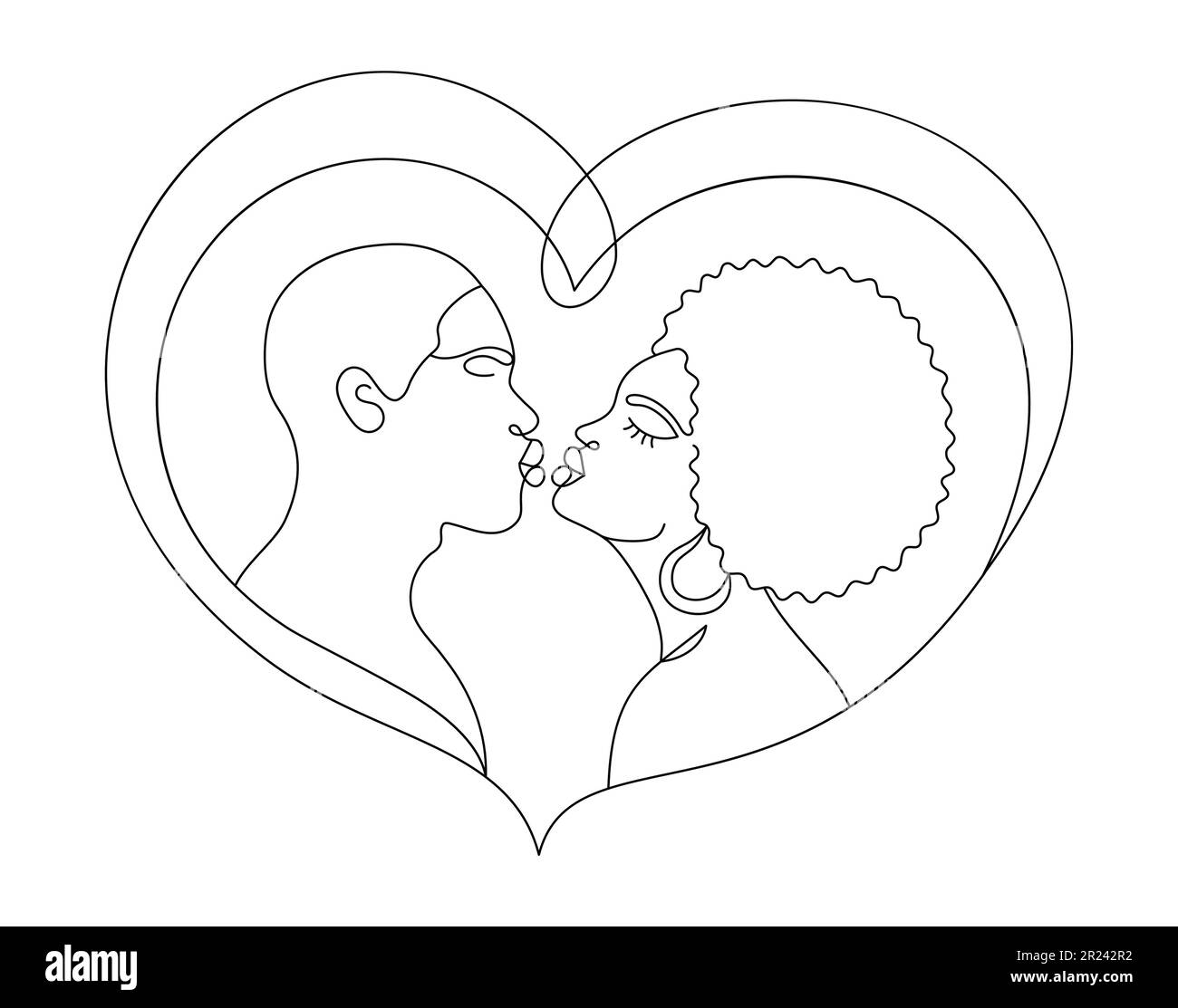 Abstract Afro couple in a modern abstract minimalist one line style ...