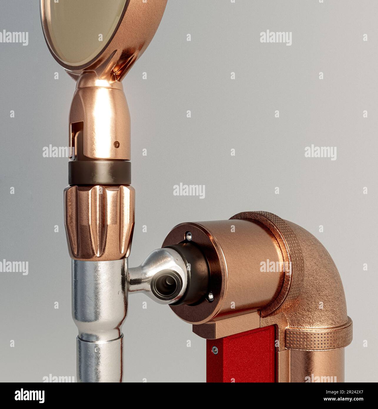 A concept steampunk themed copper draught beer tap on an isolated ...