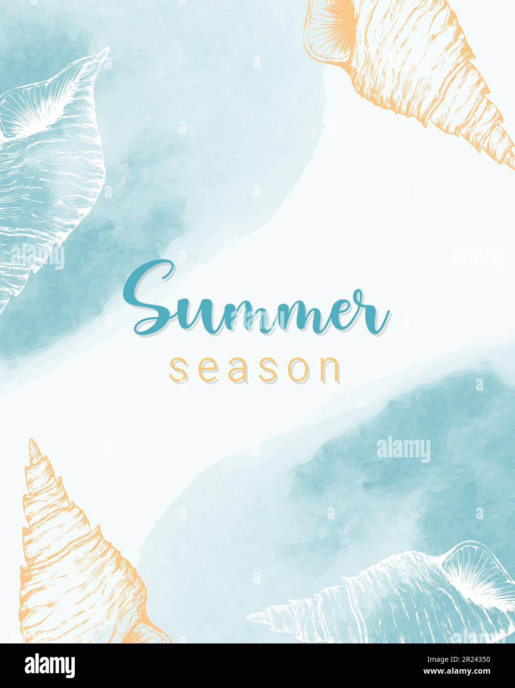 Summer Season vertical banner card with seashell hand drawn on ...