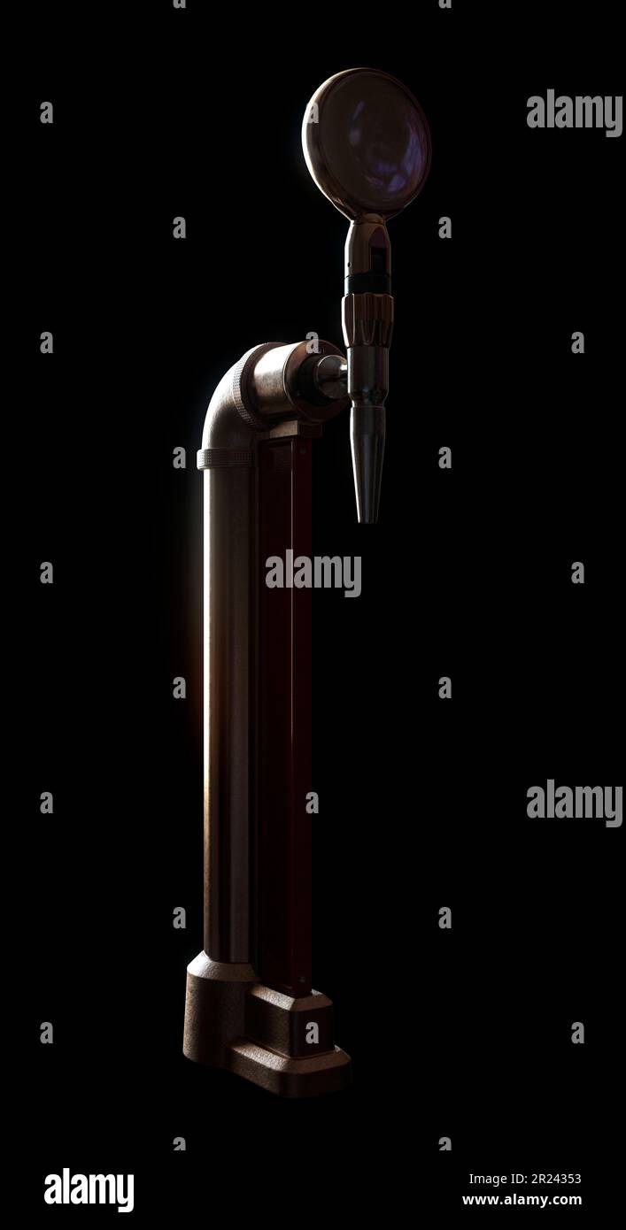 A concept steampunk themed copper draught beer tap on a dark isolated ...