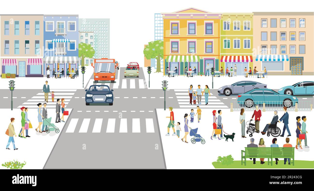 Pedestrian area with buildings Stock Vector Images - Alamy