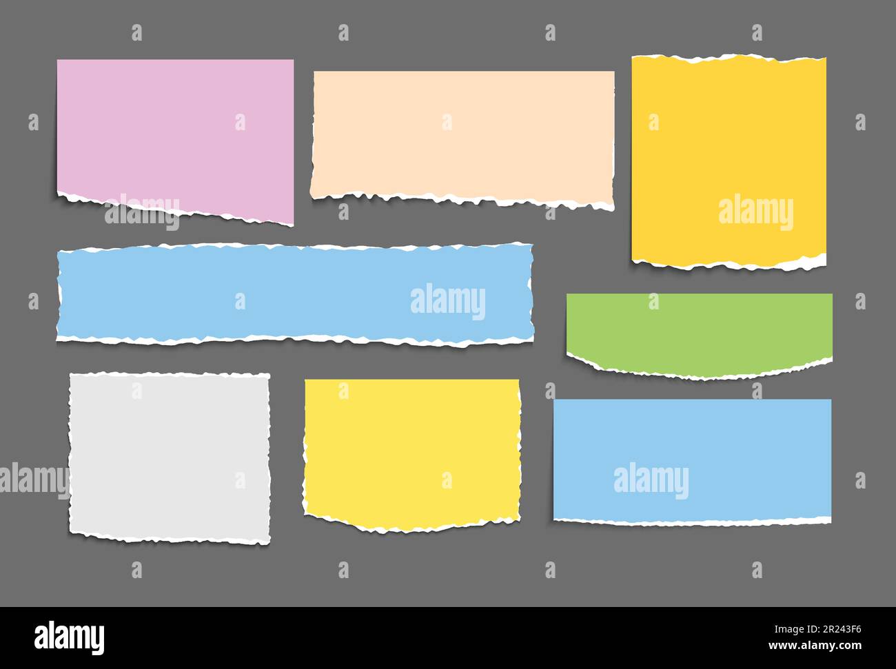 Set of paper note ripped strips isolated background. Paper page scraps ...