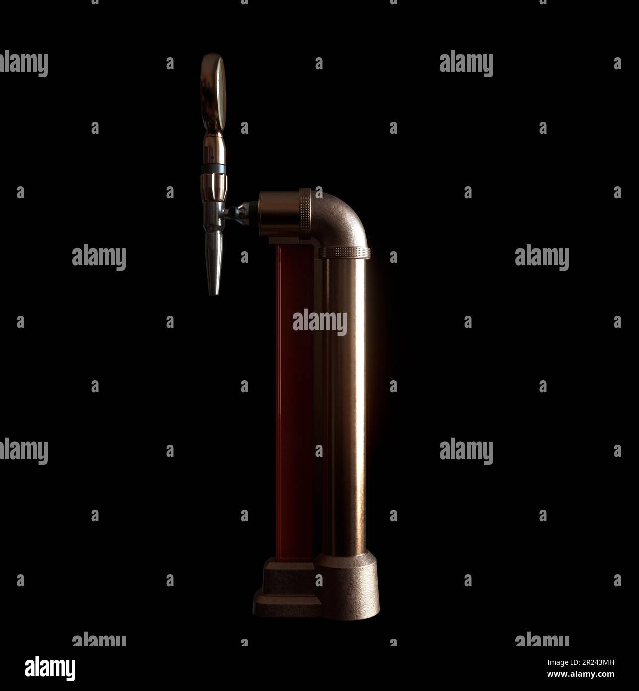A concept steampunk themed copper draught beer tap on a dark isolated ...
