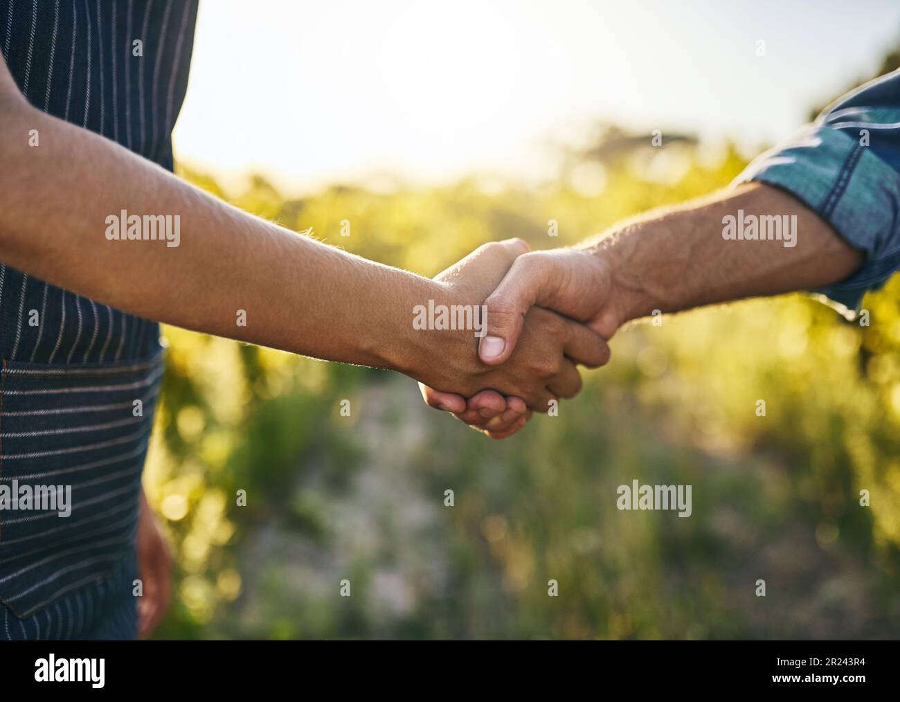 Farmer teamwork, handshake and success for sustainability deal in the ...