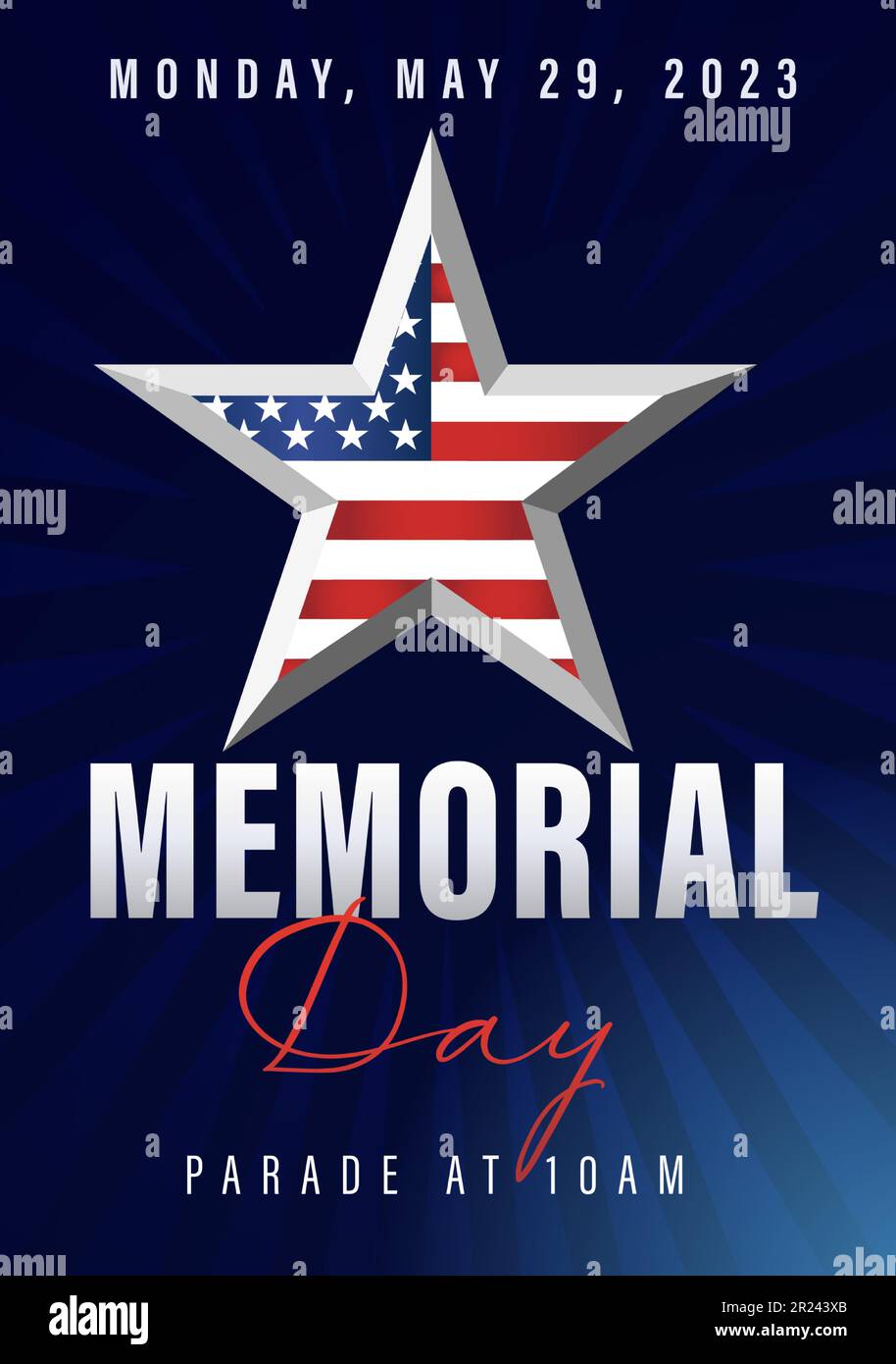 Memorial Day May 29, blue banner template. Remember and honor ...