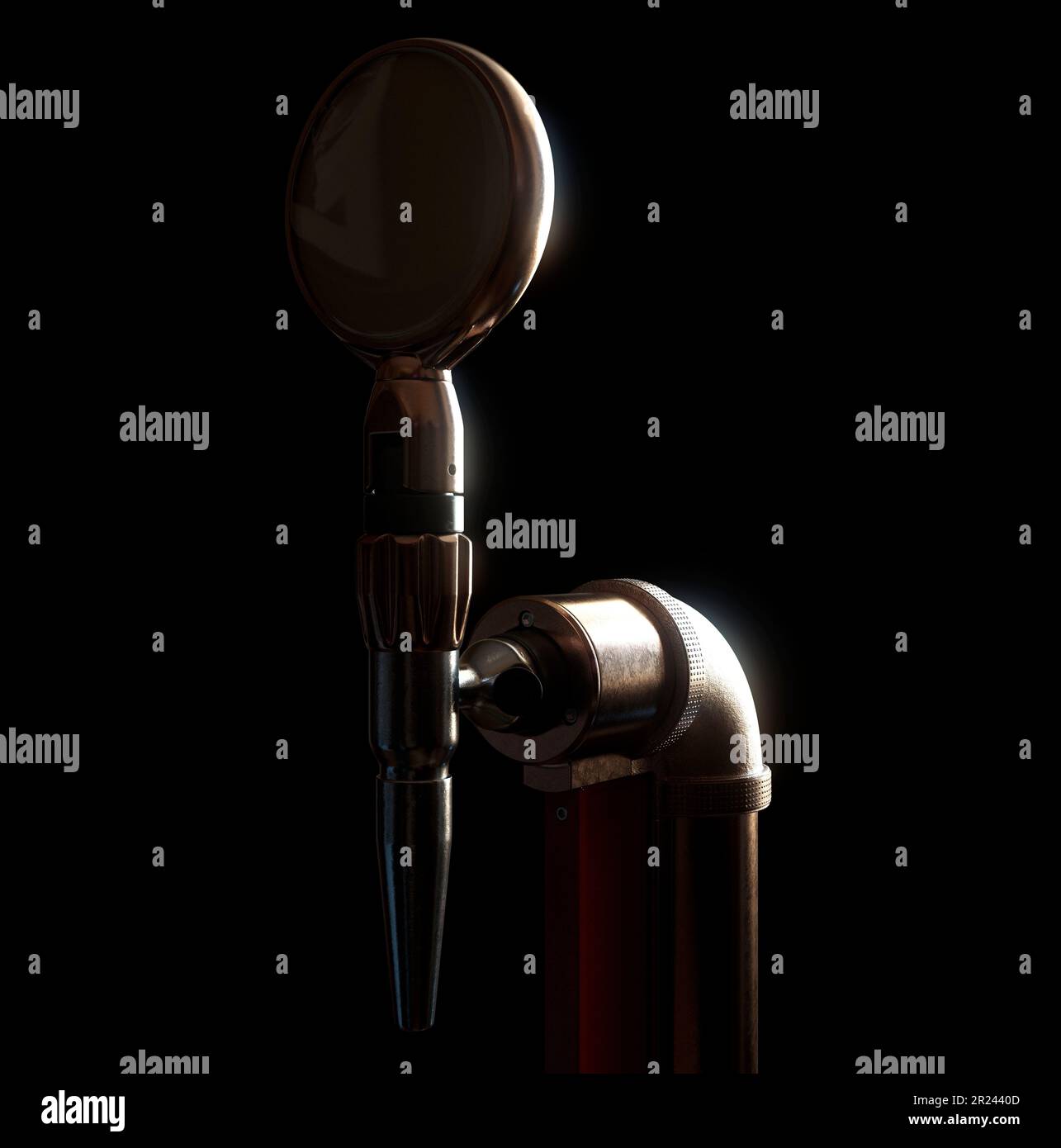A concept steampunk themed copper draught beer tap on a dark isolated ...