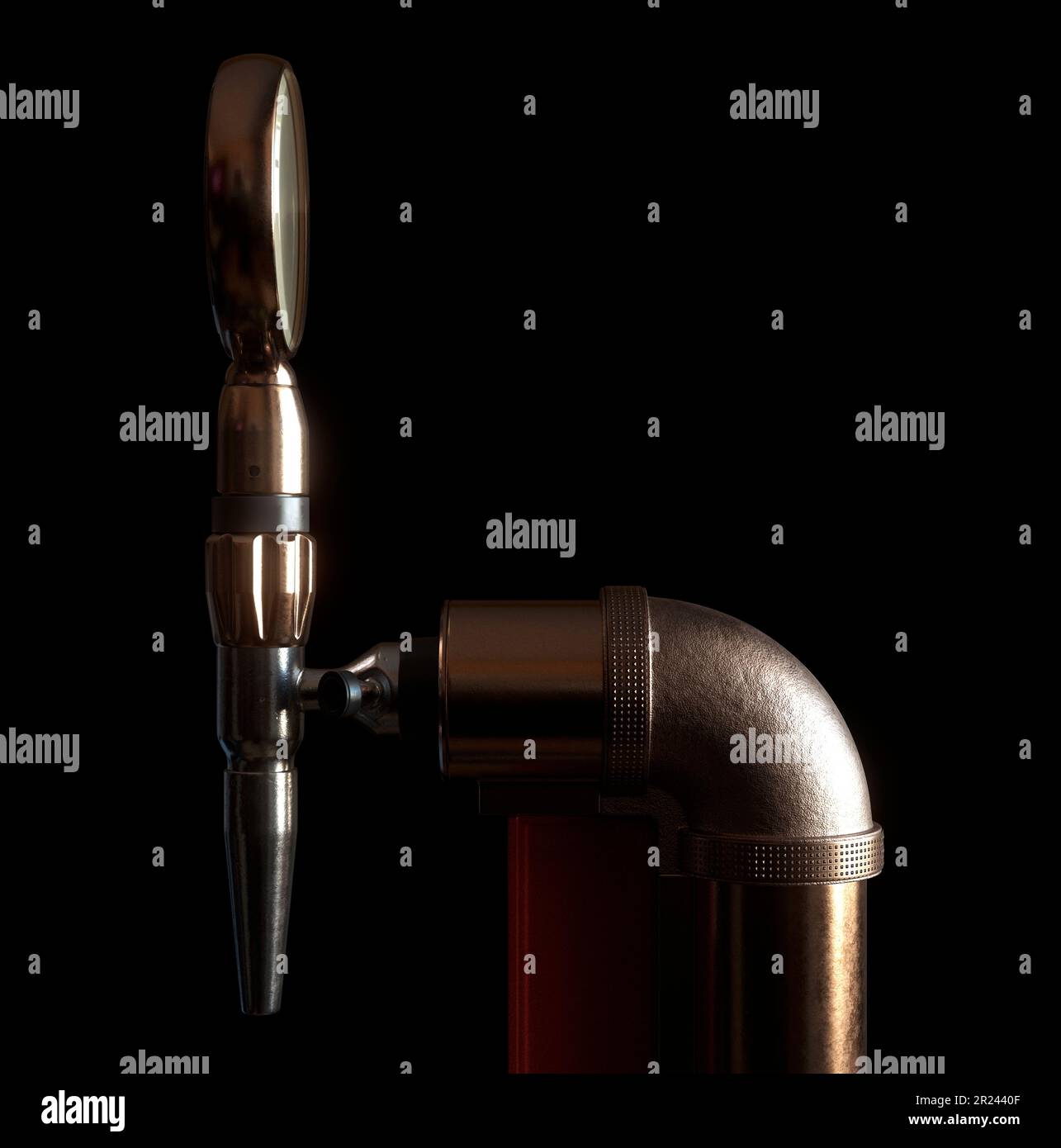 A concept steampunk themed copper draught beer tap on a dark isolated ...