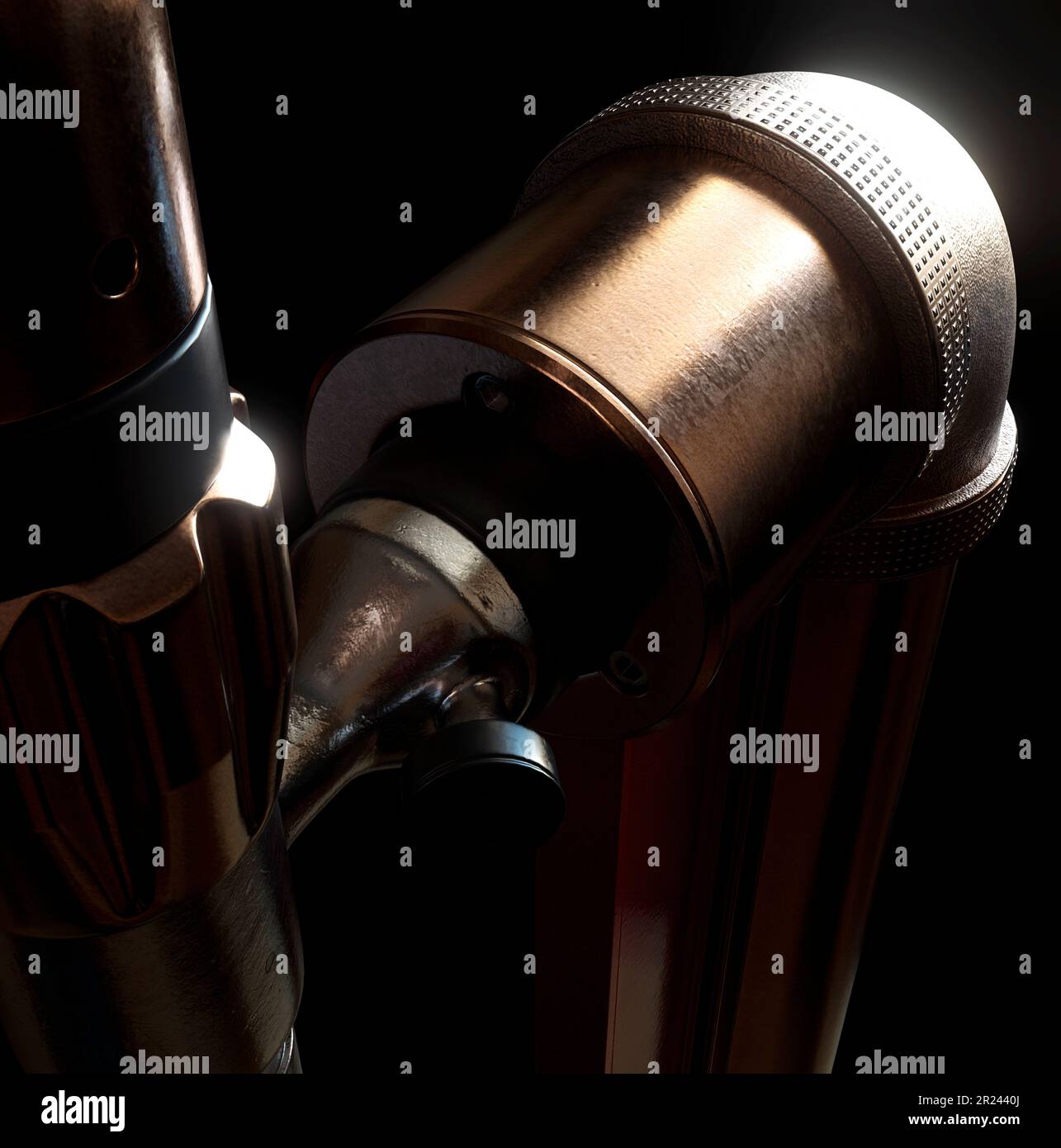 A concept steampunk themed copper draught beer tap on a dark isolated ...