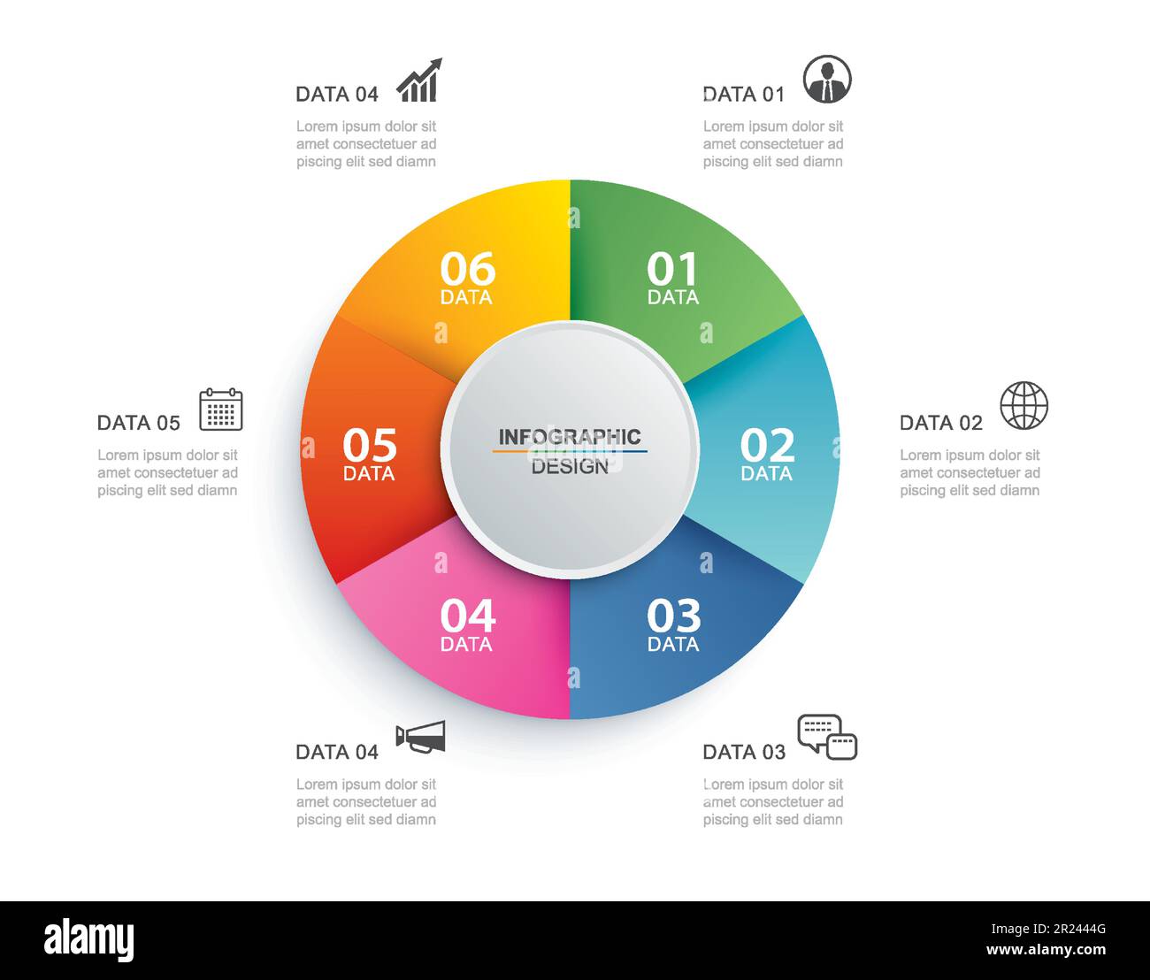 Infographics circle timeline with 6 number data template. Vector ...