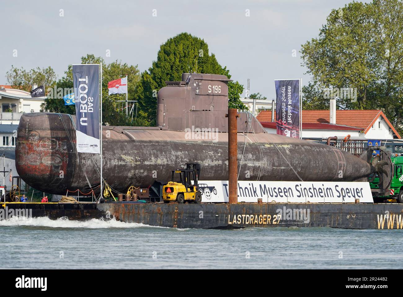 Speyer, Germany. 17th May, 2023. A decommissioned submarine U17 sails ...