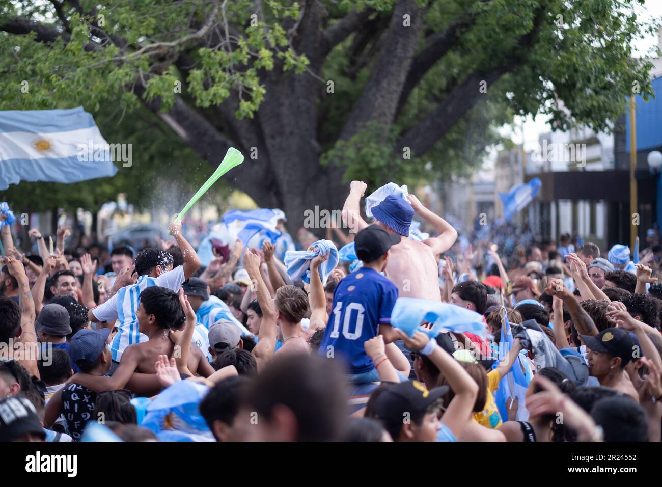 The happy crowd of Argentinian people celebrating Fifa Qatar 2022 world ...